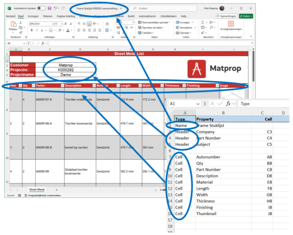 Create parts lists in Excel – MatProp